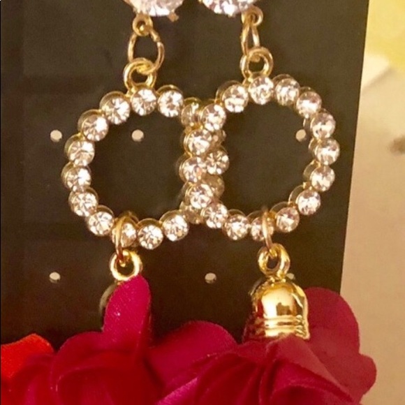 Jewelry | Red Gold Crystal Flower Floral Dangle Drop | Poshmark
